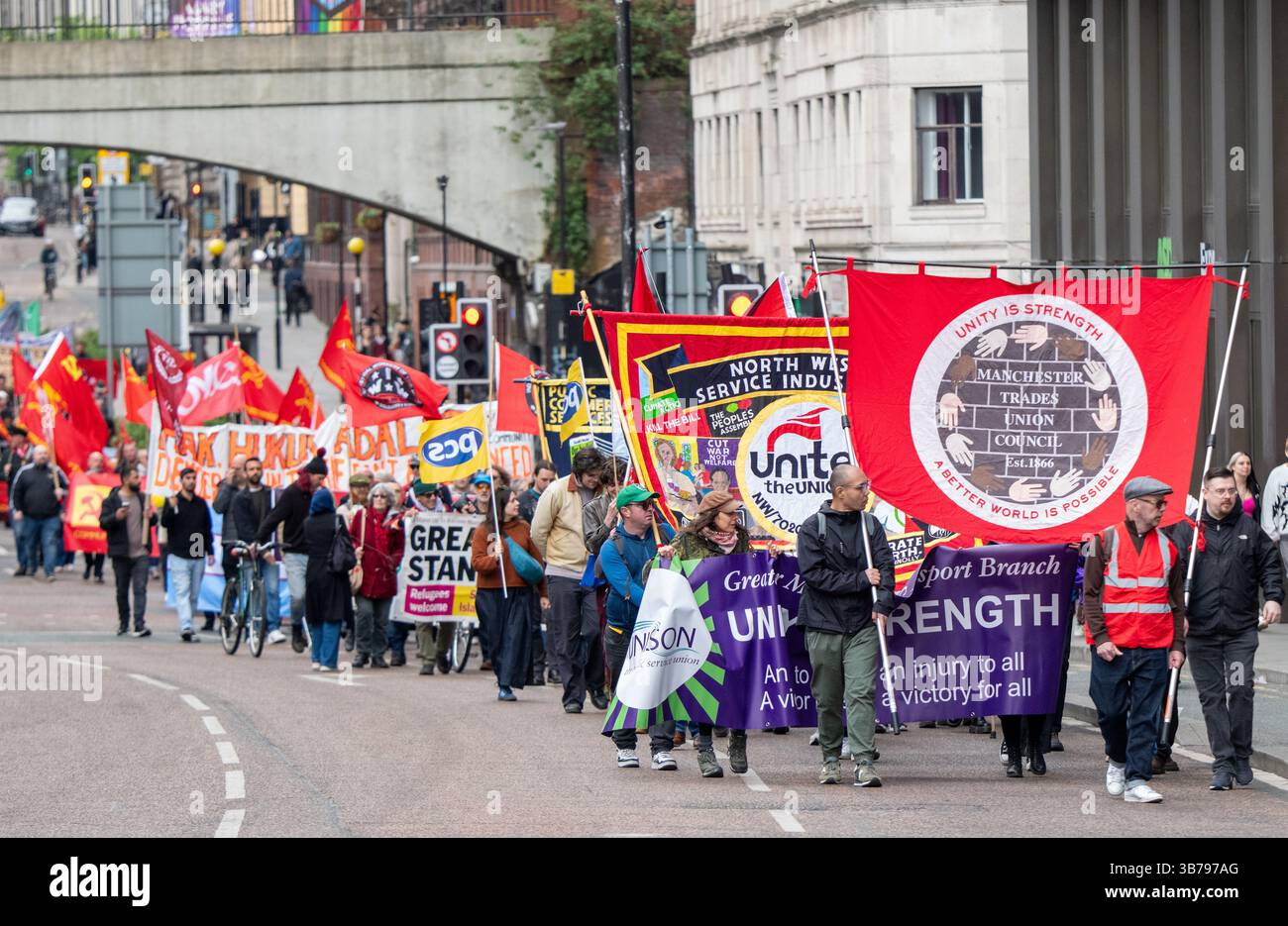 Manchester, UK. 05th May, 2025. May Day workers march Manchester UK ...