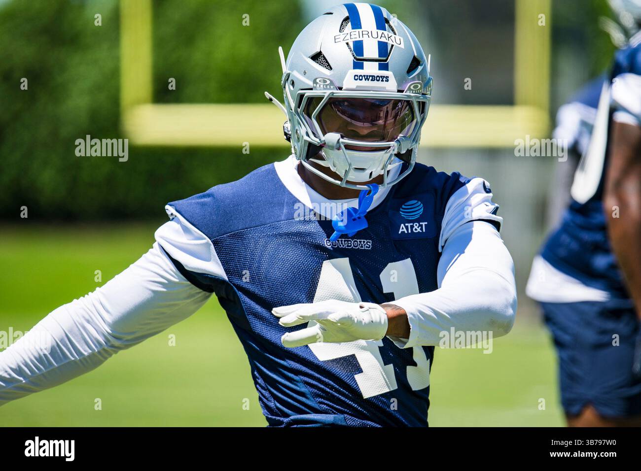 Dallas Cowboys' Donovan Ezeiruaku warms up during an NFL football team ...