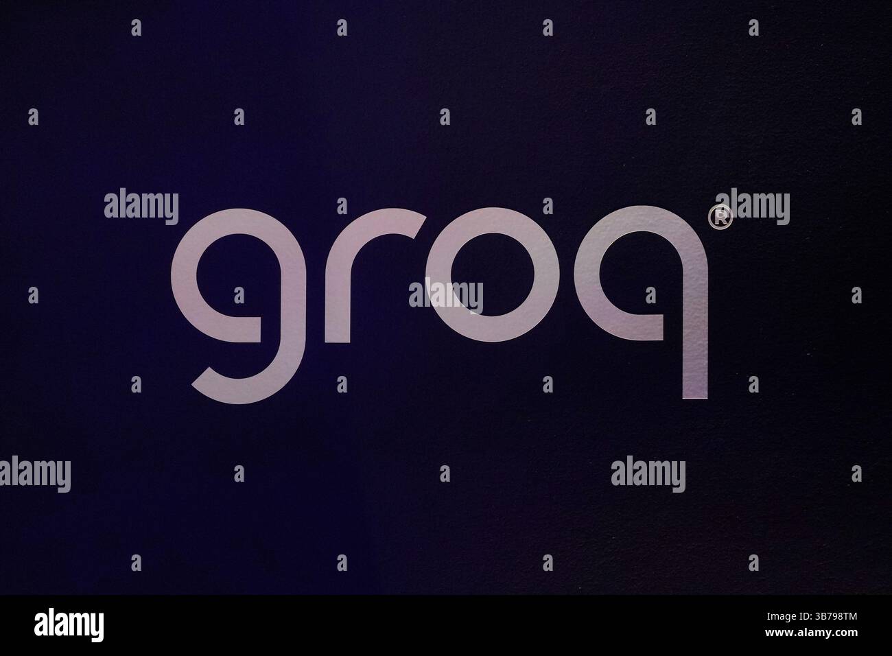 A Groq logo is displayed at LlamaCon 2025, an AI developer conference ...