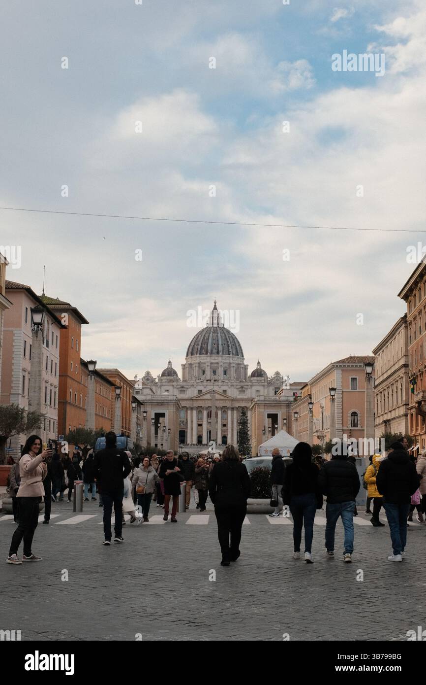 Morning view of Saint Peters Basilica Vatican City with symmetrical ...