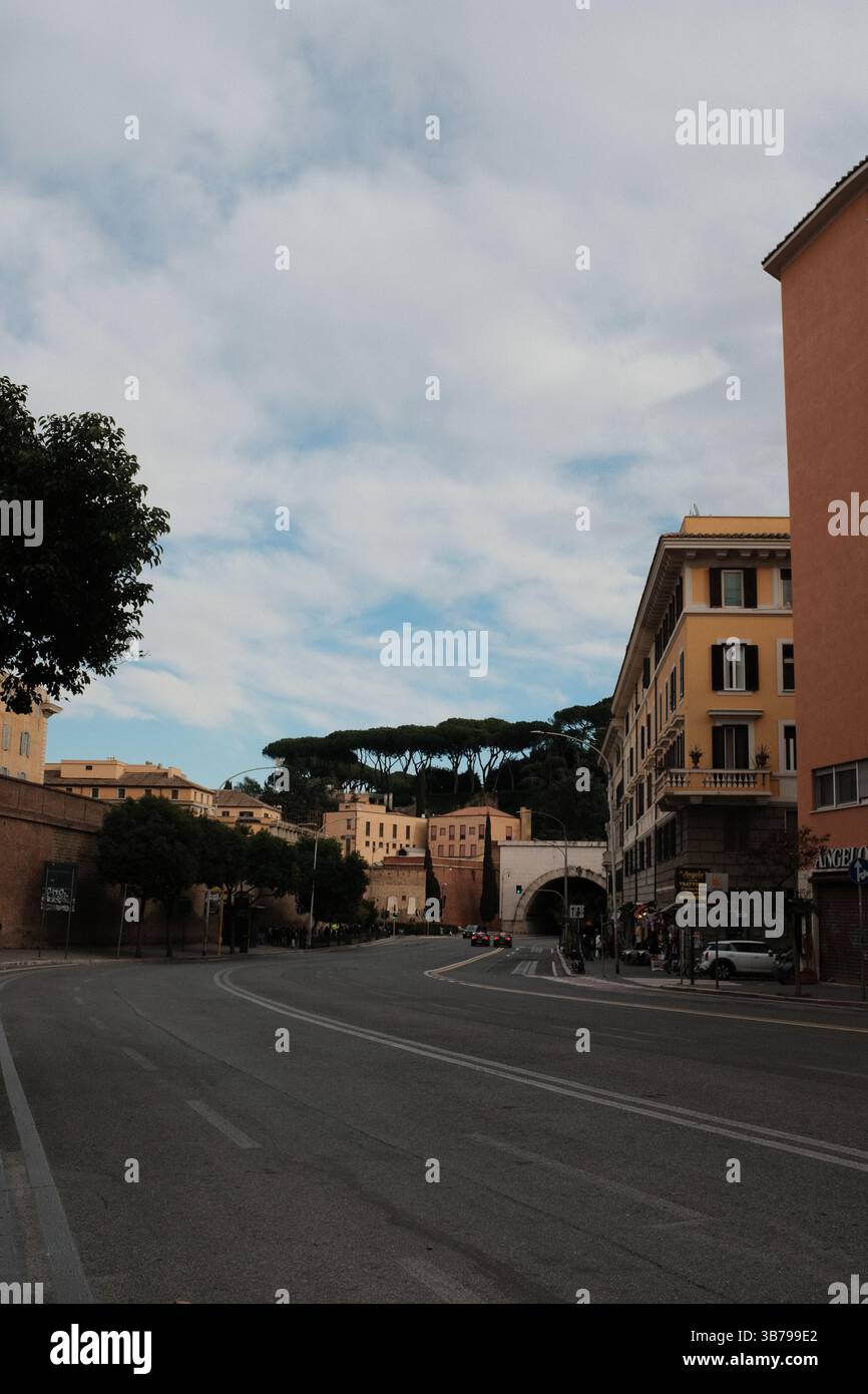 Streets and riverside scenes around Vatican City including Roman towers ...
