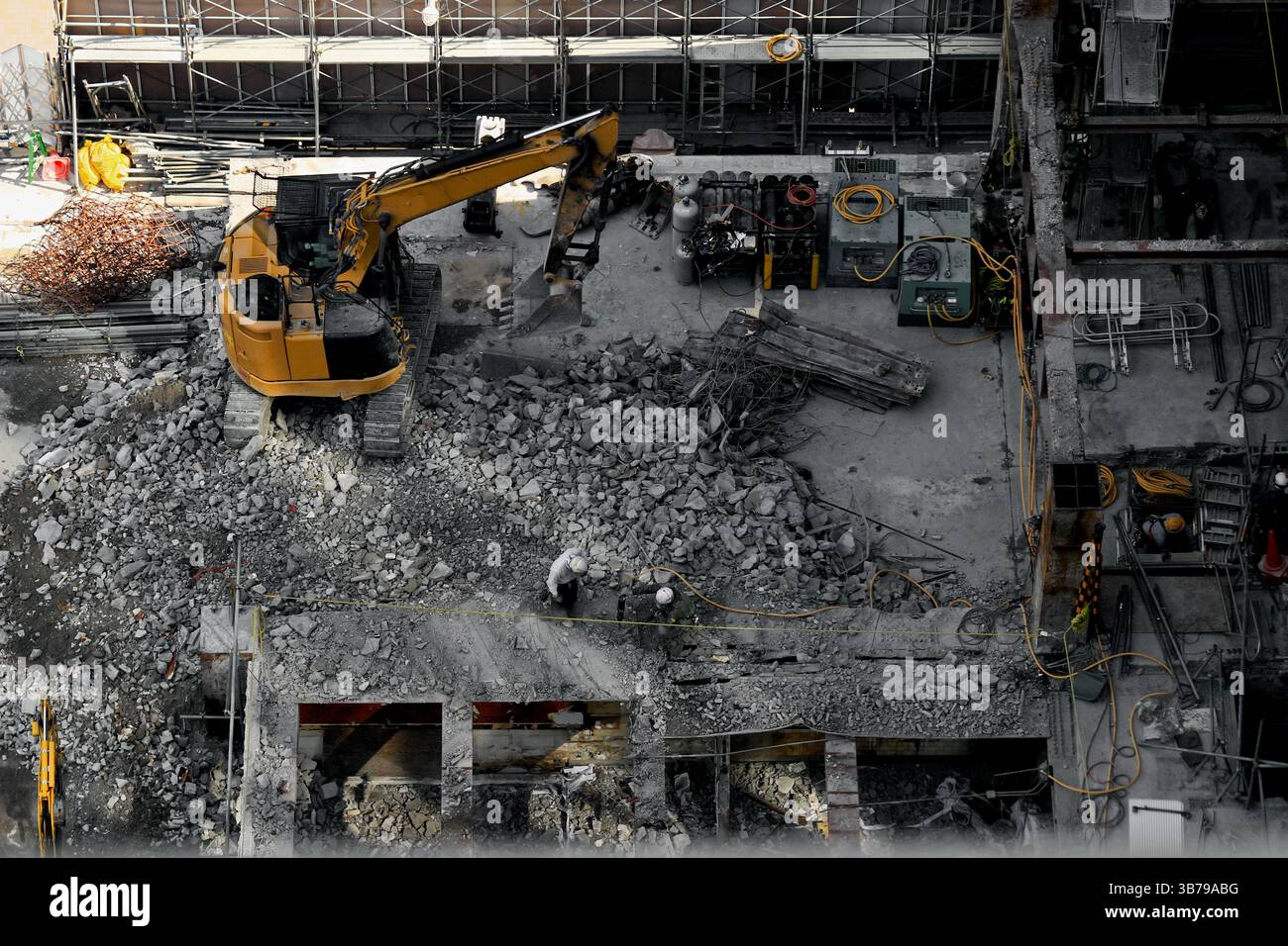 Everyday scenes in Japan A view from above of a building demolition ...