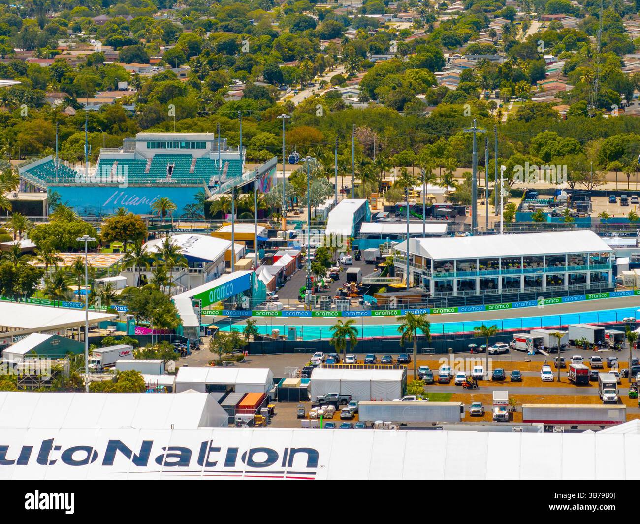 Miami, FL ,USA - May 5, 2025: Crews at work removing spectator areas at ...