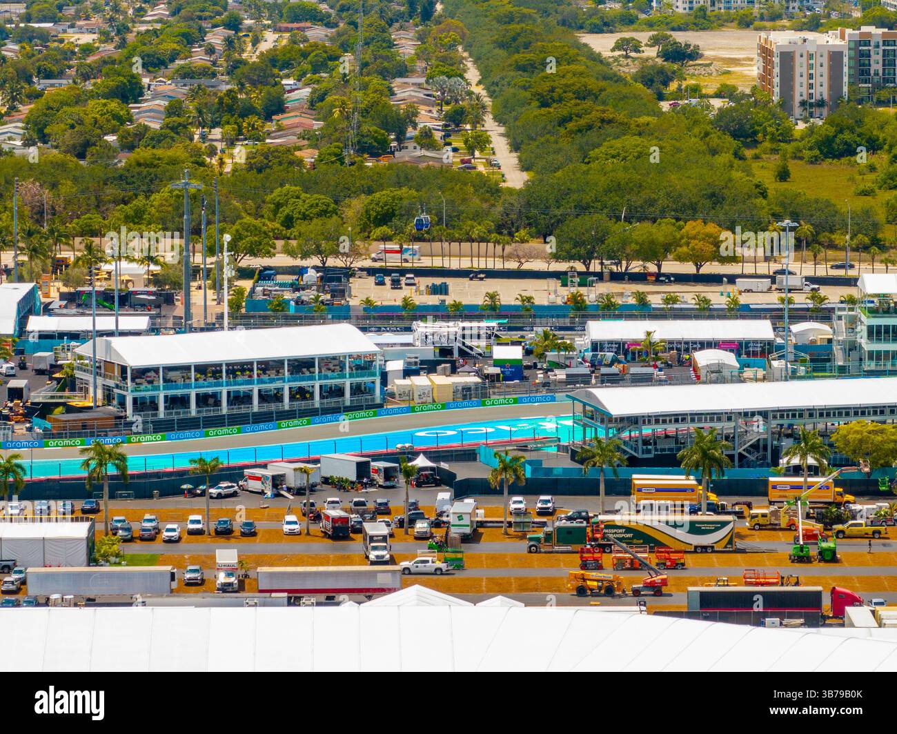 Miami, FL ,USA - May 5, 2025: Crews at work removing spectator areas at ...