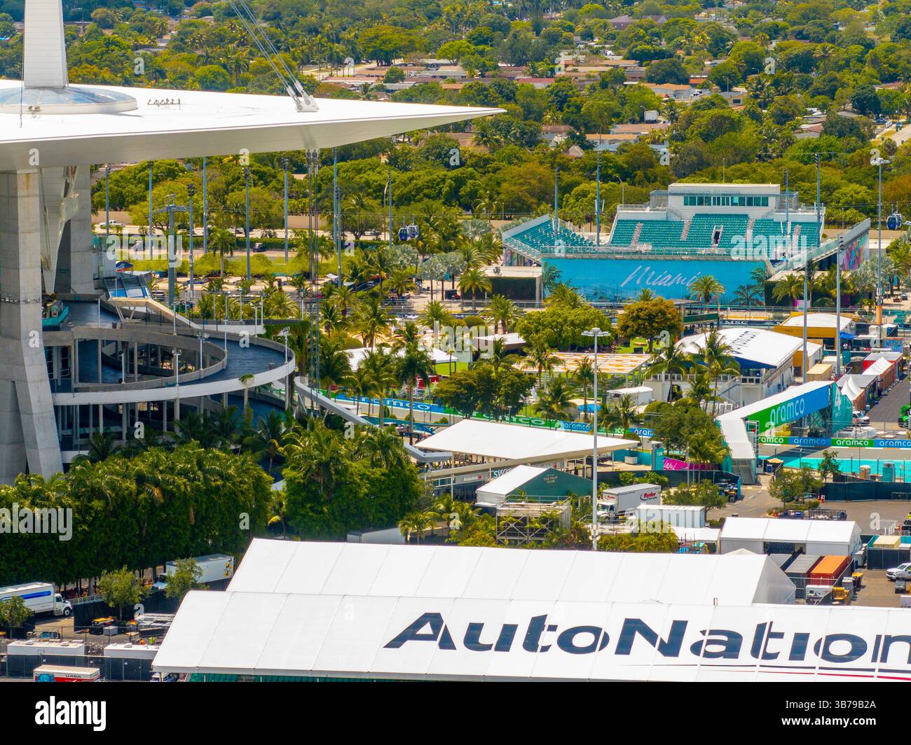 Miami, FL ,USA - May 5, 2025: Crews at work removing spectator areas at ...