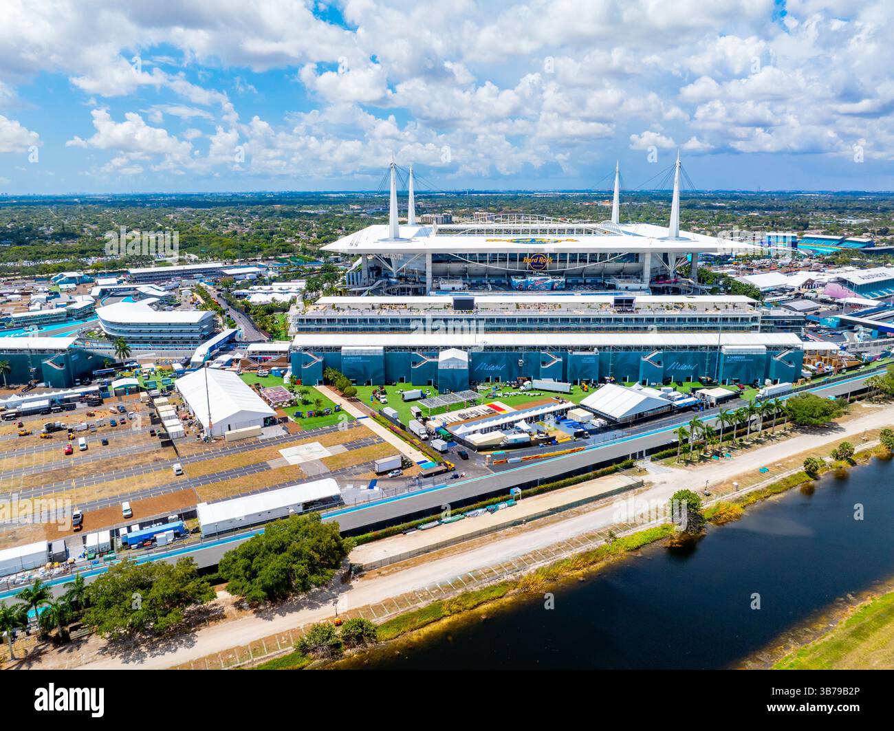 Miami, FL ,USA - May 5, 2025: Aerial photo Hard rock Stadium after the ...