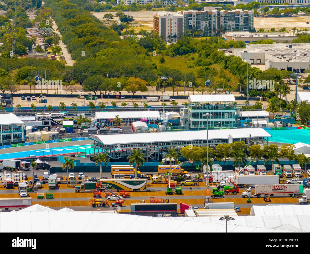 Miami, FL ,USA - May 5, 2025: Crews at work removing spectator areas at ...