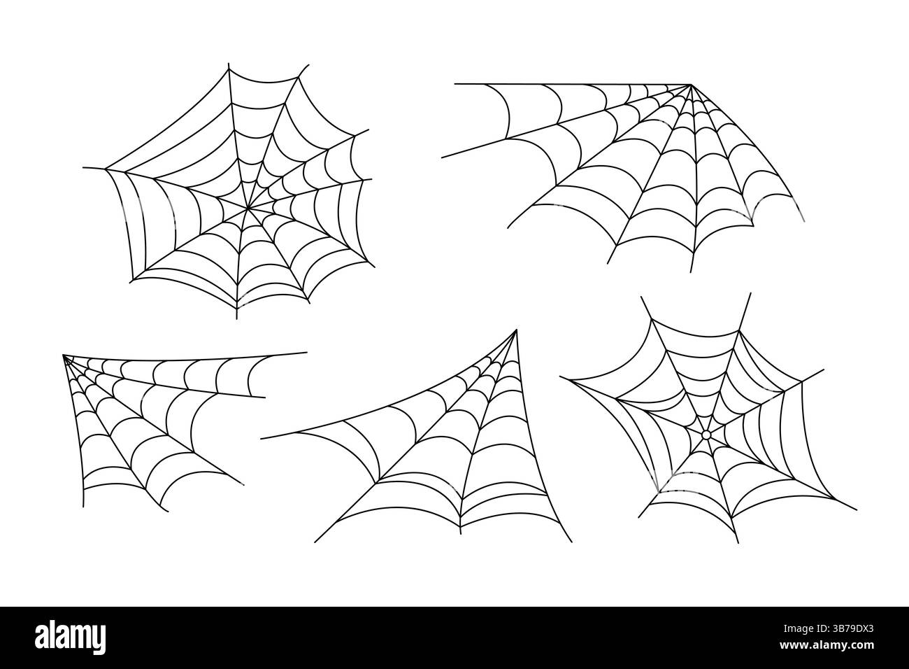 Spider webs set simple hand drawn outline vector illustration of doodle ...