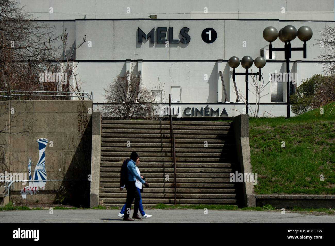 Montreal, Canada. 05th May, 2025. People walk past the MELS film studio in Montreal, on Monday ...