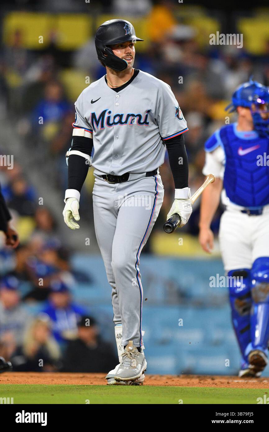 LOS ANGELES, CA - APRIL 28: Miami Marlins first baseman Graham Pauley ...