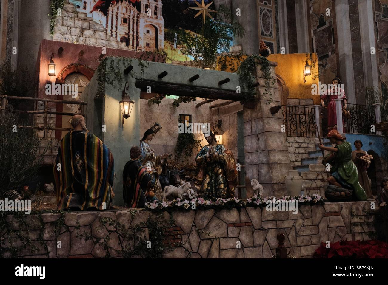 Detailed Christmas nativity scene with figures of Mary Joseph Baby ...