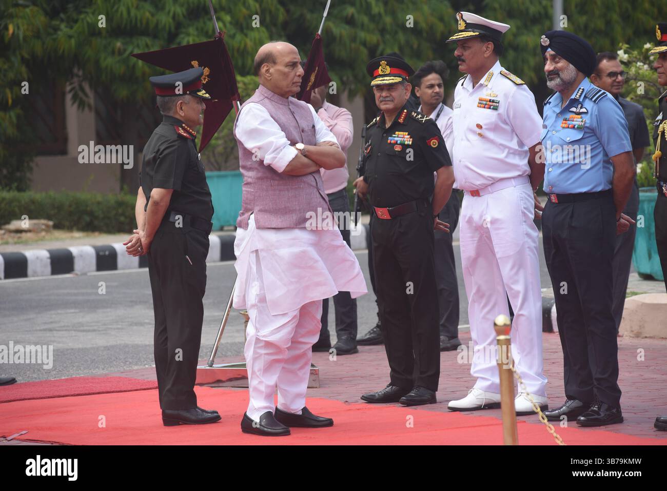 New Delhi, India. 05th May, 2025. Indian Defense Minister Rajnath Singh ...