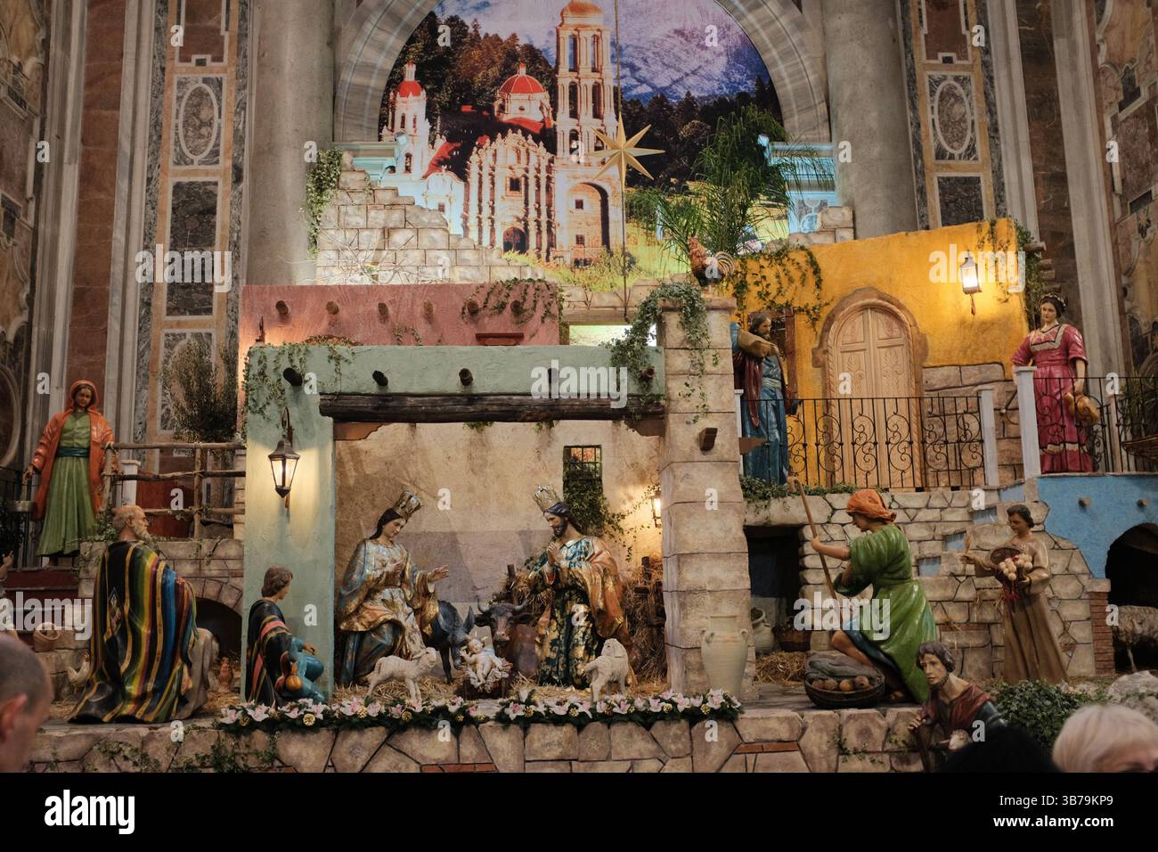 Detailed Christmas nativity scene with figures of Mary Joseph Baby ...