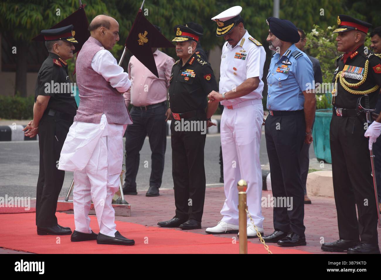 New Delhi, India. 05th May, 2025. Indian Defense Minister Rajnath Singh ...
