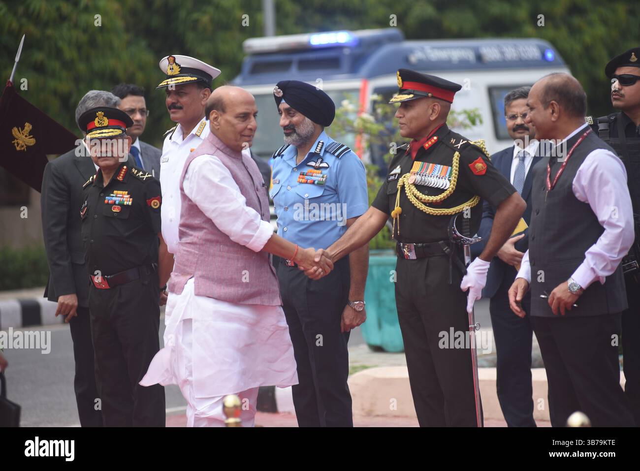 New Delhi, India. 05th May, 2025. Indian Defense Minister Rajnath Singh ...