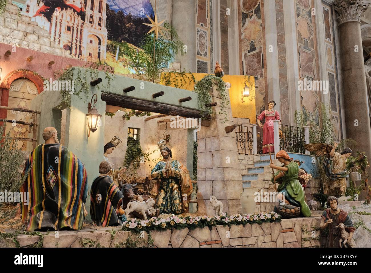 Detailed Christmas nativity scene with figures of Mary Joseph Baby ...