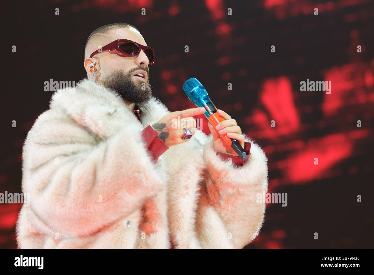 The singer Maluma during a concert at the Movistar Arena, on April 4 ...