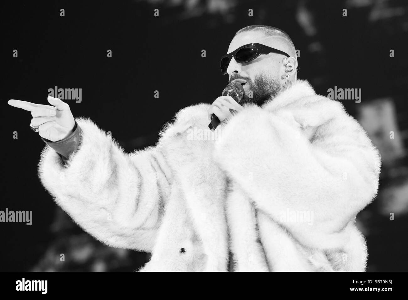 The singer Maluma during a concert at the Movistar Arena, on April 4 ...