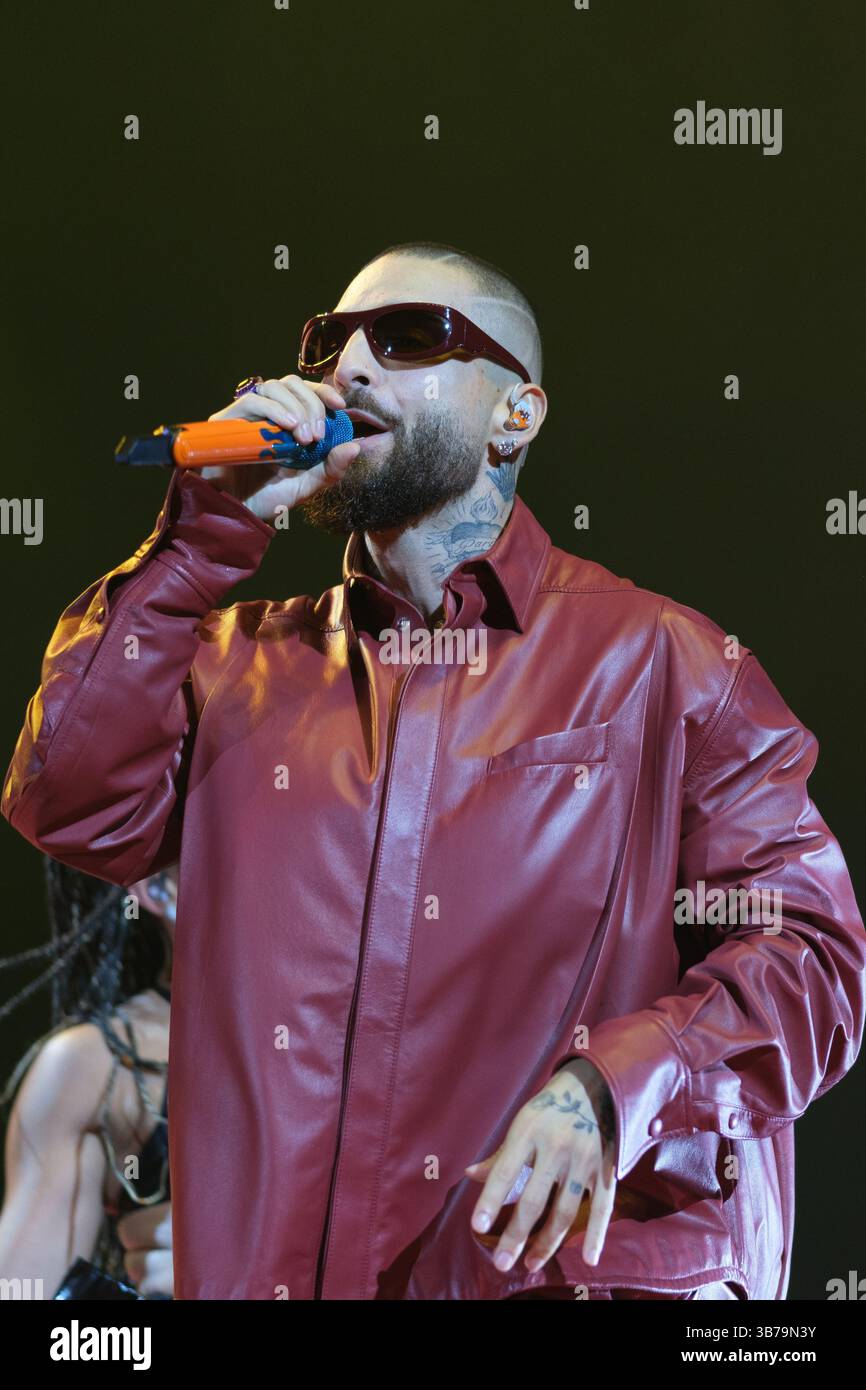The singer Maluma during a concert at the Movistar Arena, on April 4 ...