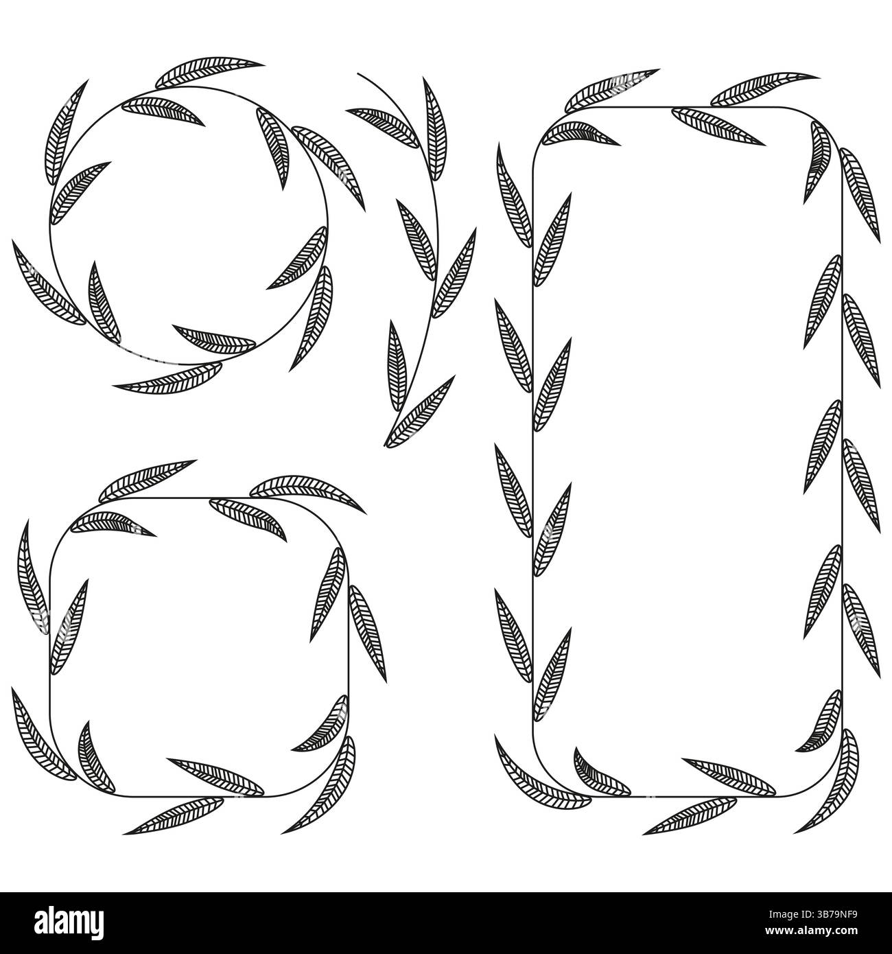 Leafy frame elements. Botanical line wreaths. Natural border design ...