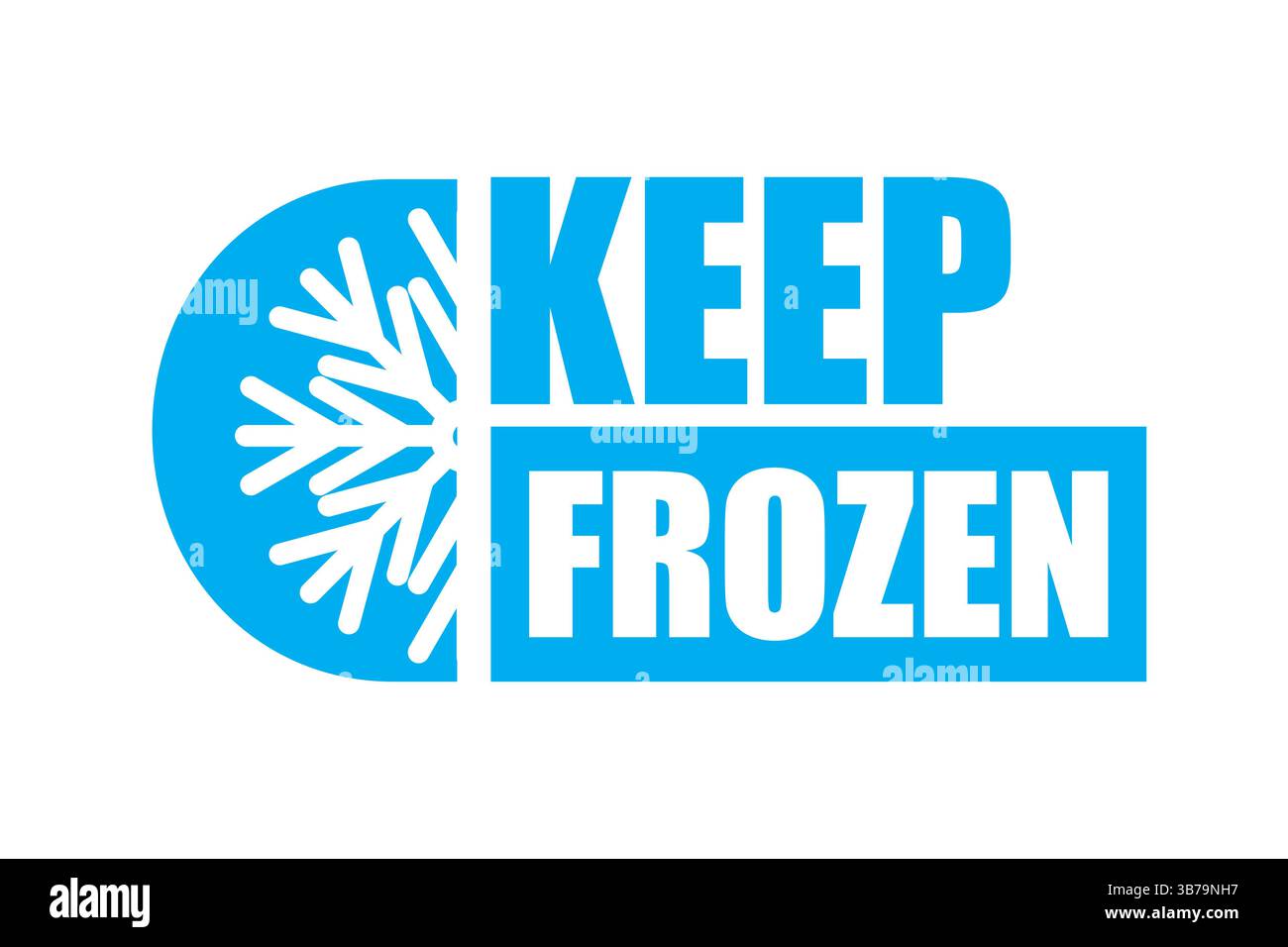 Keep frozen label. Cold storage text. Snowflake half vector. Blue bold ...