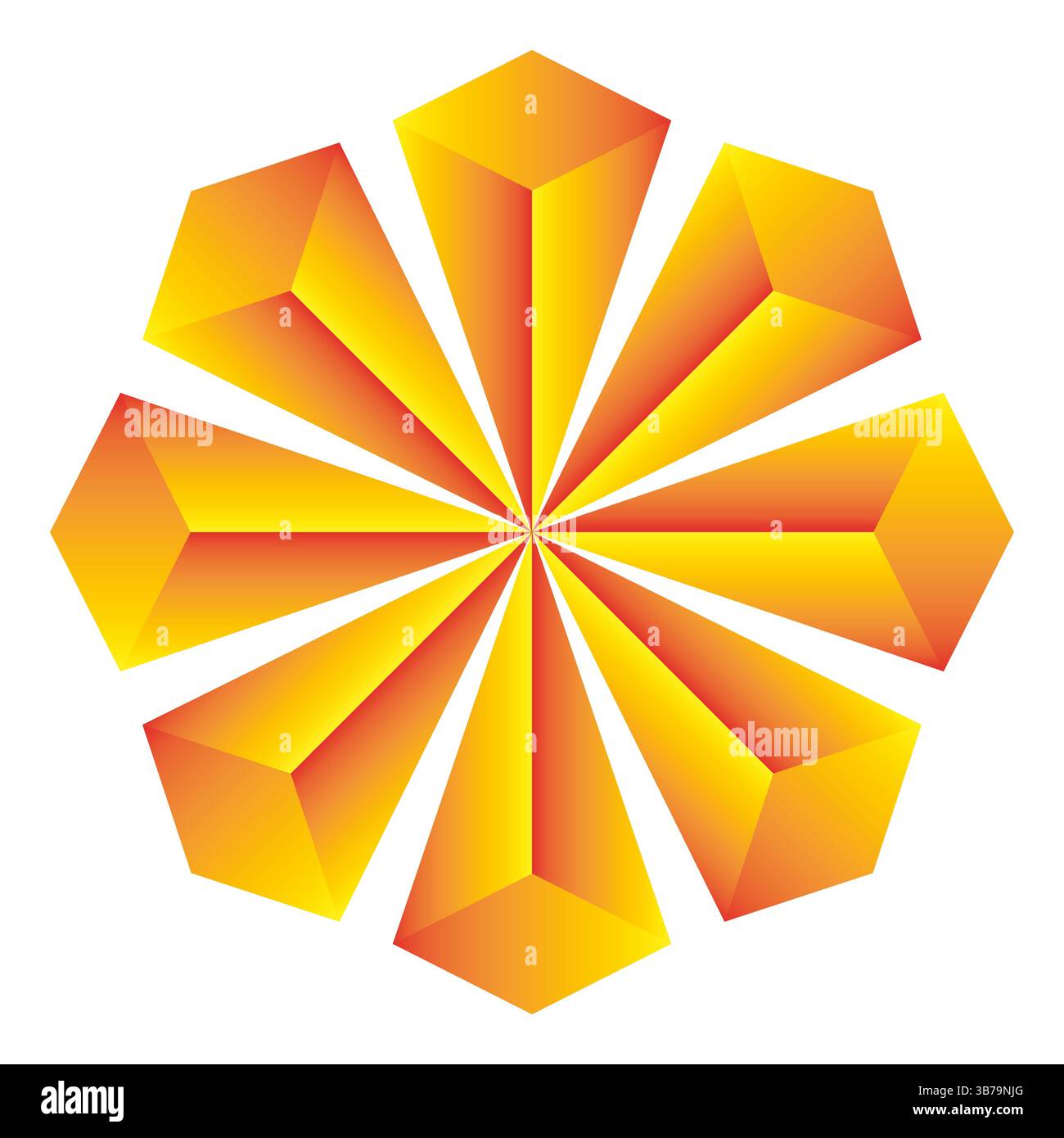 Yellow cube petals. Bright flower shape. Abstract radial vector. White ...
