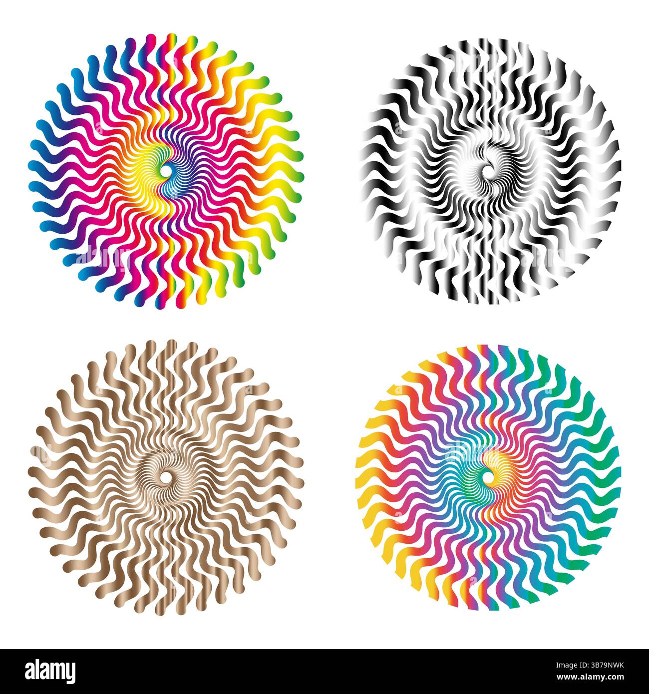 Wavy circle spiral. Hypnotic optical illusion. Rotating vibrant disc. Vector swirl pattern Stock ...