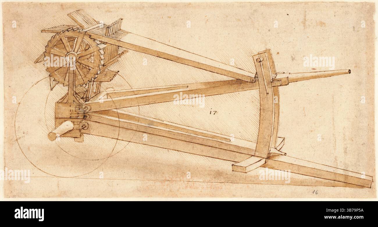 Codex Atlanticus, folio 16 recto: Multiple-barrel machine gun. Museum ...