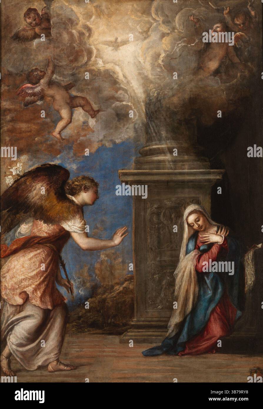 The Annunciation. Museum: Museo di Capodimonte, Naples. Author: TITIAN Stock Photo - Alamy