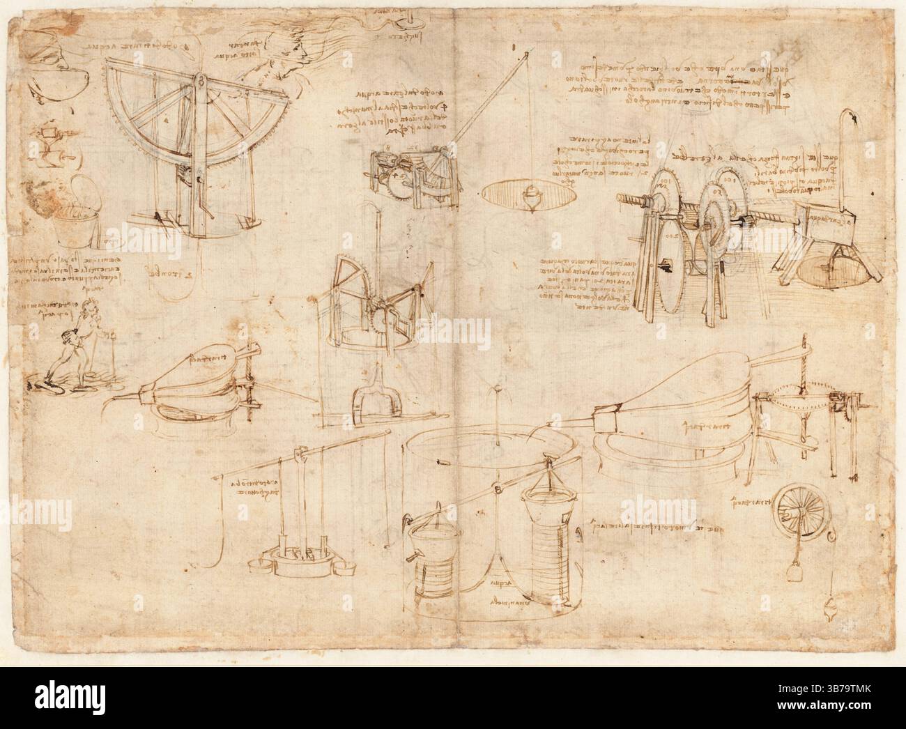 Codex Atlanticus, folio 26 recto: Hydraulic pumps. Museum: VENERANDA ...