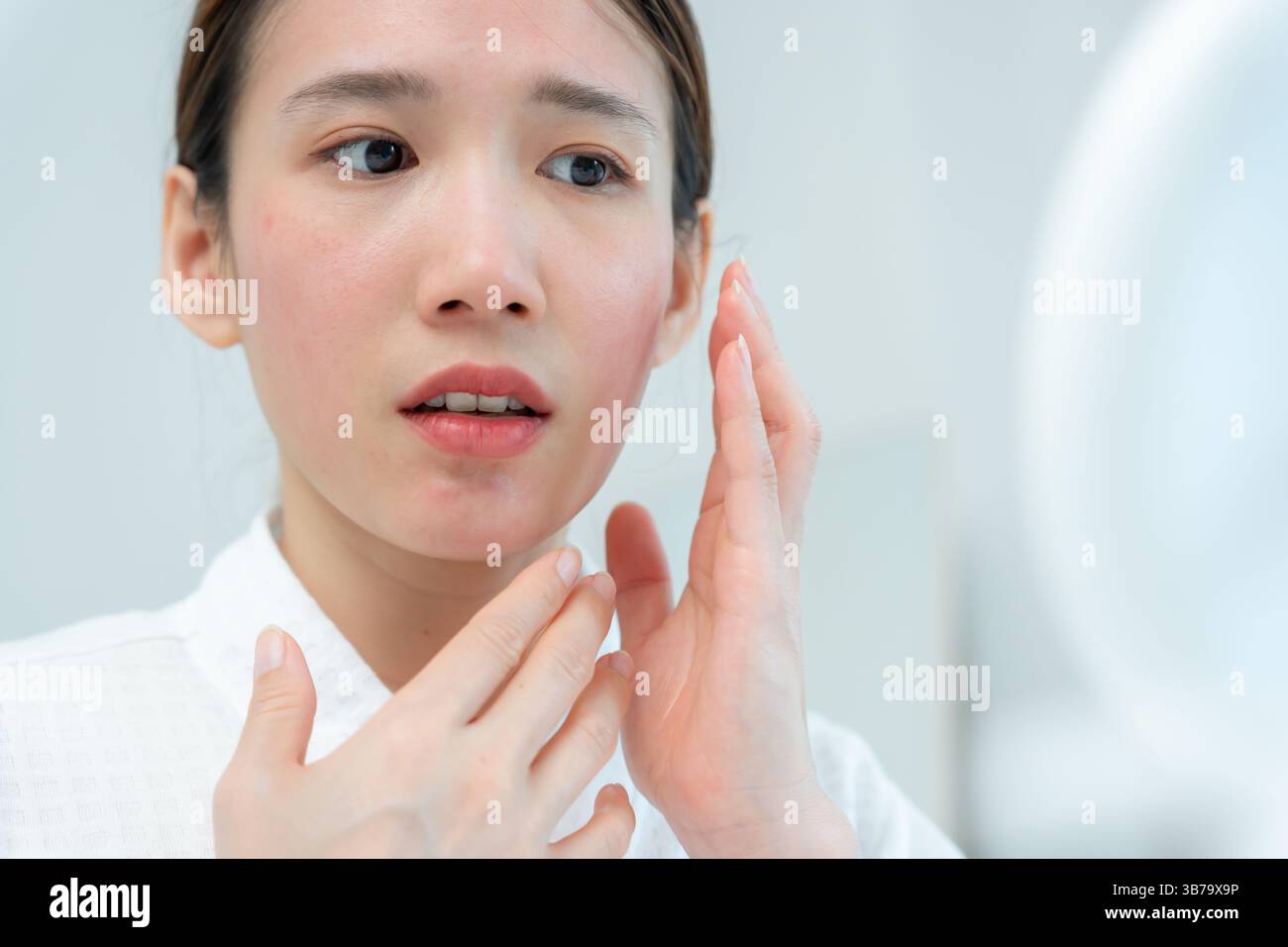 Woman worried about face Dermatology, rosacea dermatitis, allergic ...