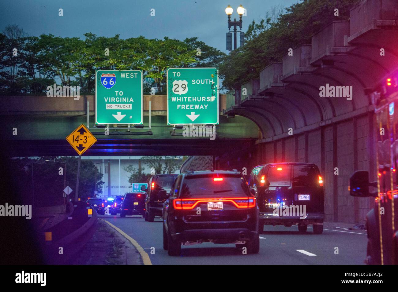 The motorcade of President Donald Trump makes the drive through Washington, en route to the ...