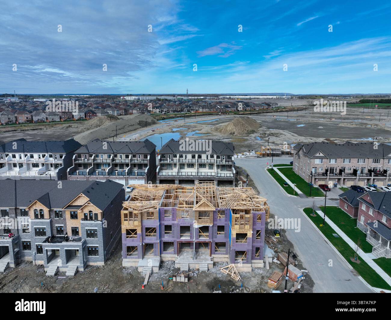 Aerial view of new housing development at the north end of Brampton ...