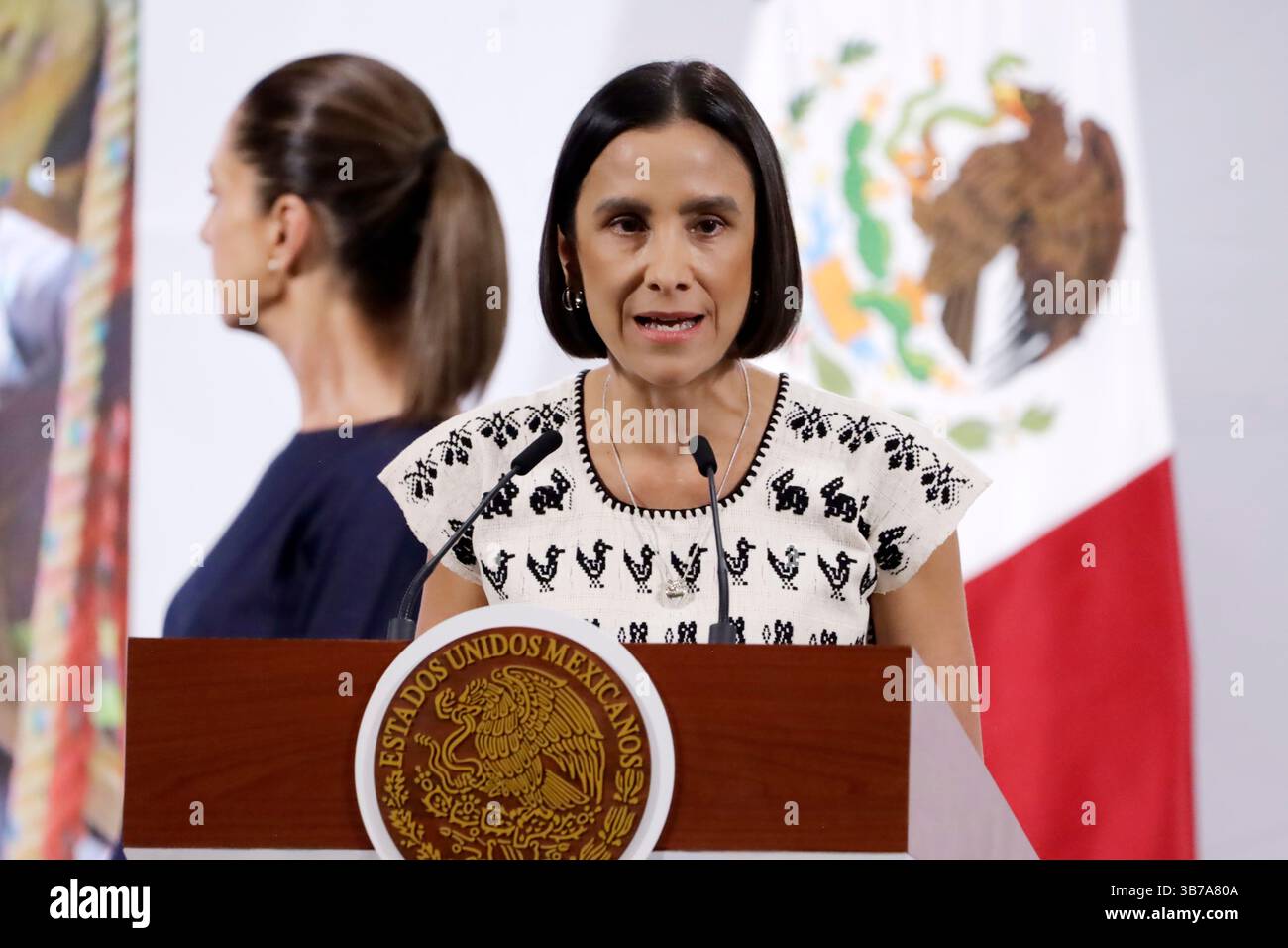Mexico City, Mexico. 05th May, 2025. Ministry of Energy, Luz Elena Gonzalez Escobar speaks ...