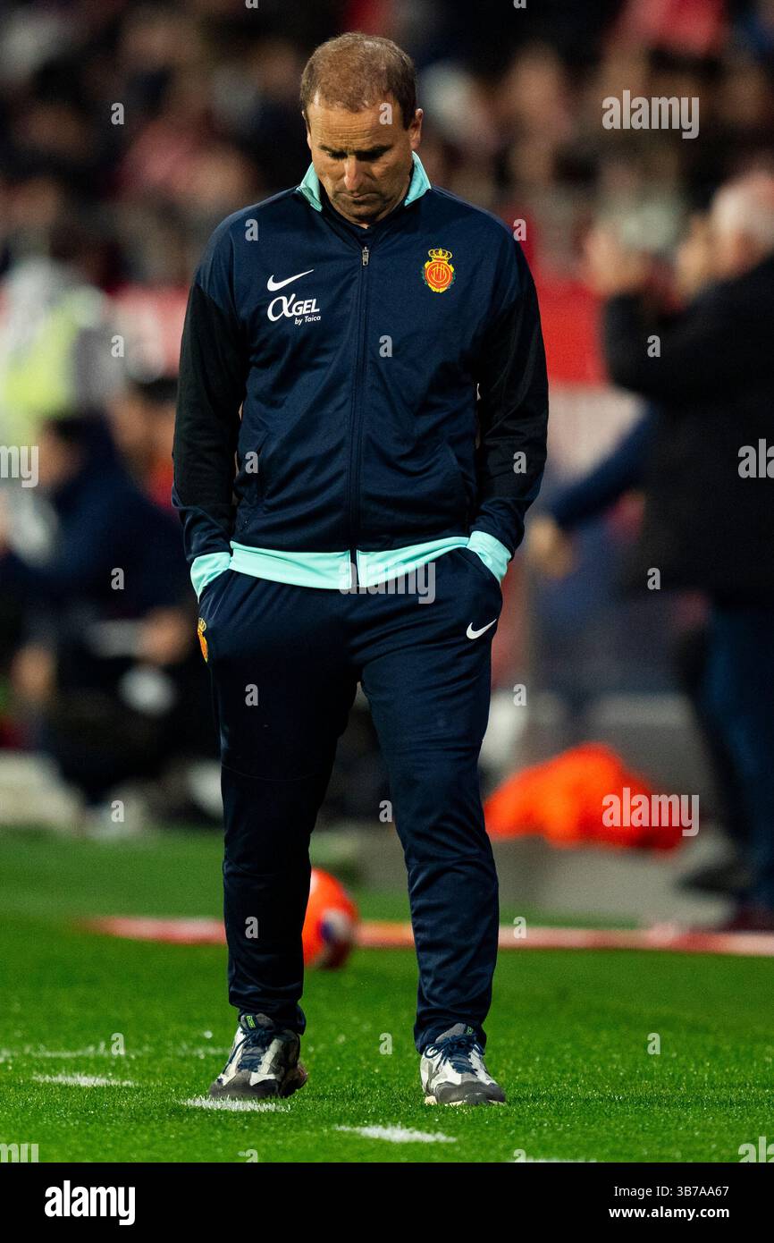 Girona, Spain. 5th May, 2025. Javier Aguirre coach (RCD Mallorca) is ...