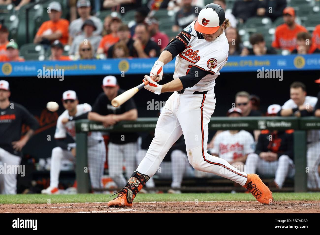 Baltimore Orioles' Gunnar Henderson hits a single during the ninth ...