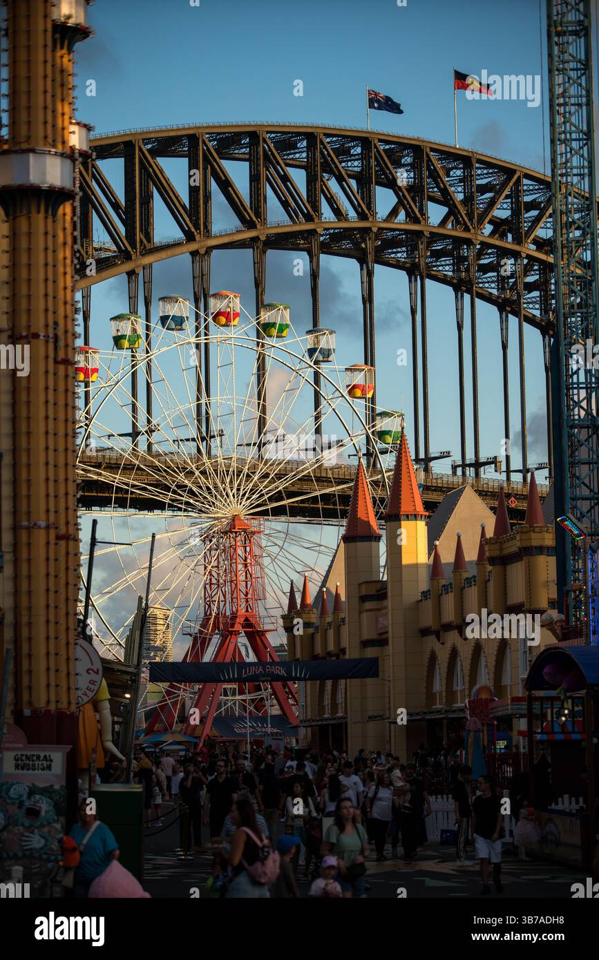 Sydney Luna Park showing the Ferris Wheel in front of the Sydney ...