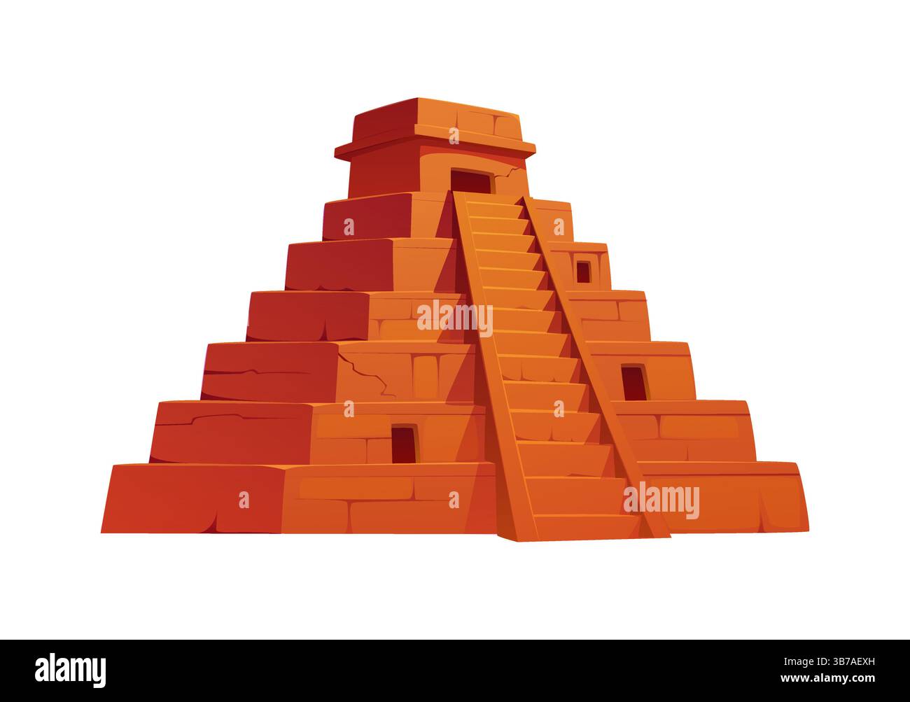 Cartoon ancient Aztec pyramid with stairs and cracks. Vector historical ...