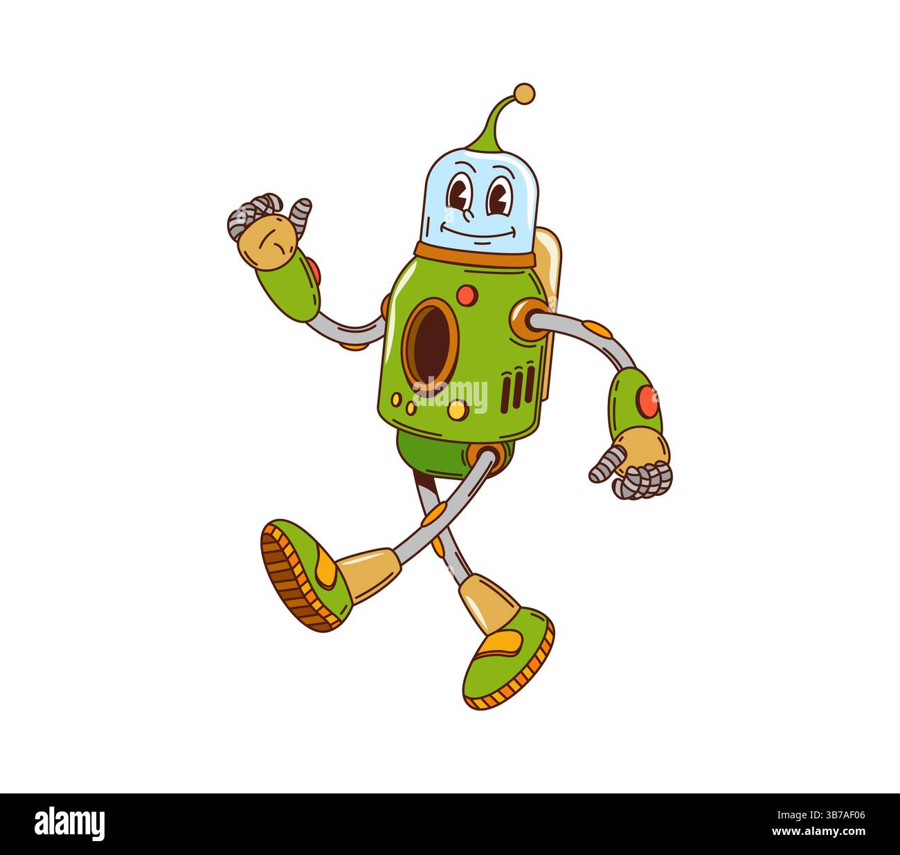 Cartoon retro robot or droid groovy character with funny face, vector ...