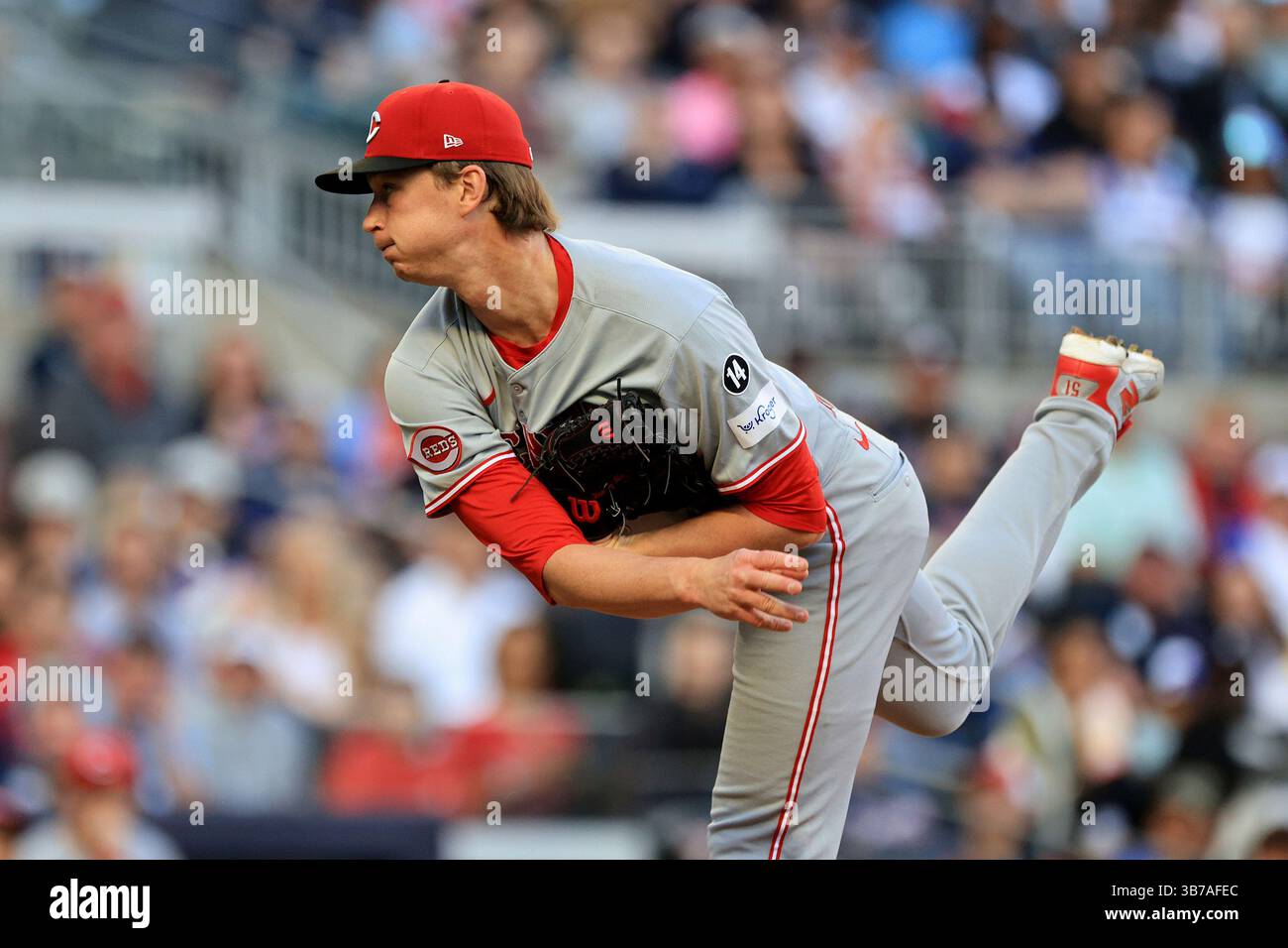 ATLANTA, GA - MAY 05: Brady Singer #51 of the Cincinnati Reds pitches ...