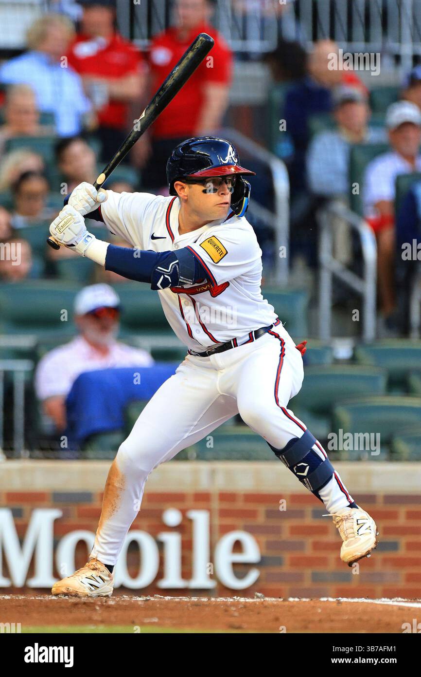 ATLANTA, GA - MAY 05: Nick Allen #2 of the Atlanta Braves bats during ...