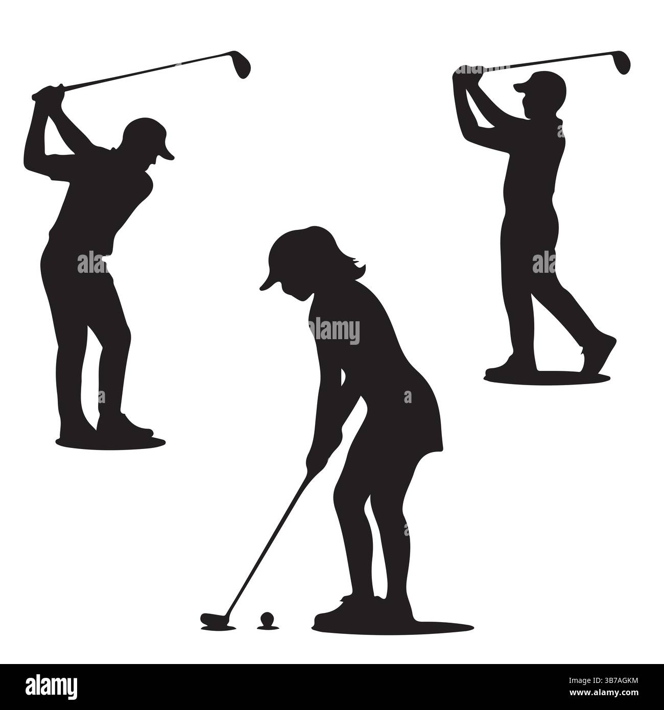 set golfer, golf girls black vector silhouettes Stock Vector Image ...