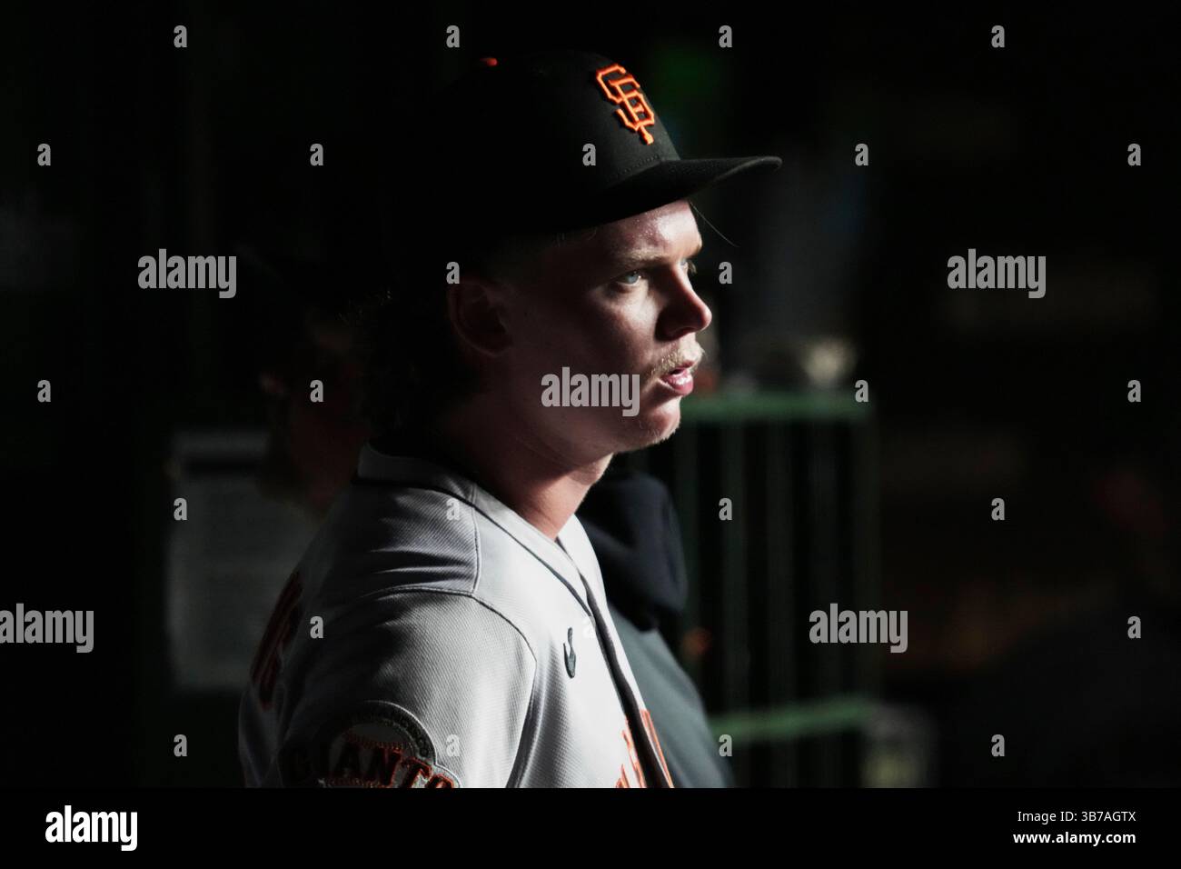 San Francisco Giants relief pitcher Hayden Birdsong looks to the field ...