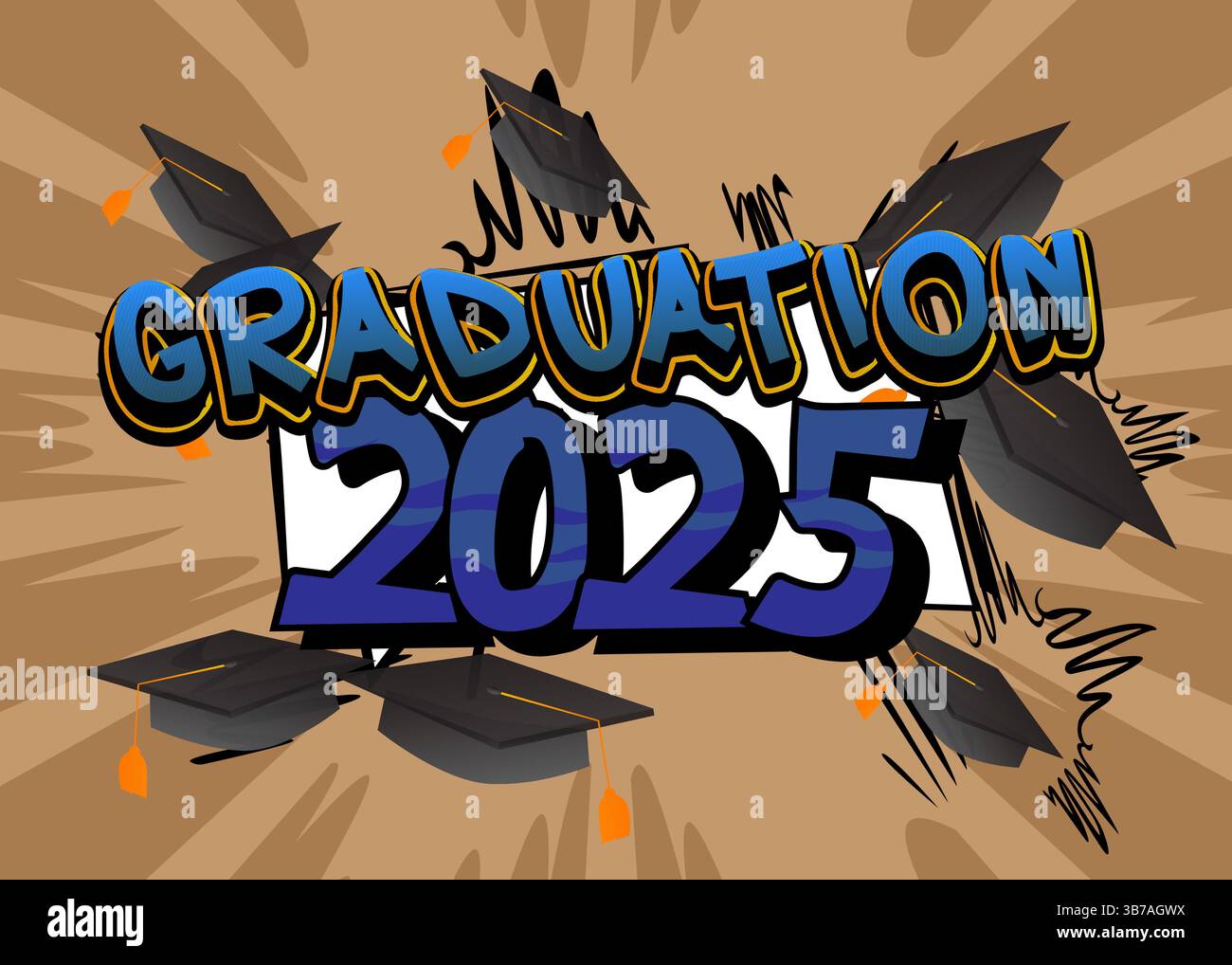 Cartoon Graduation 2025, comic book Education Celebration. Retro vector ...