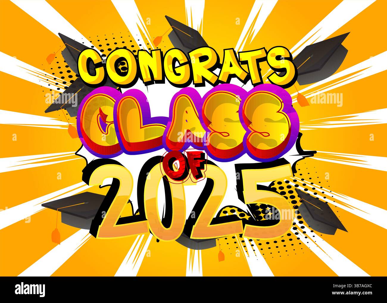 Cartoon Graduation 2025, comic book Education Celebration. Retro vector ...