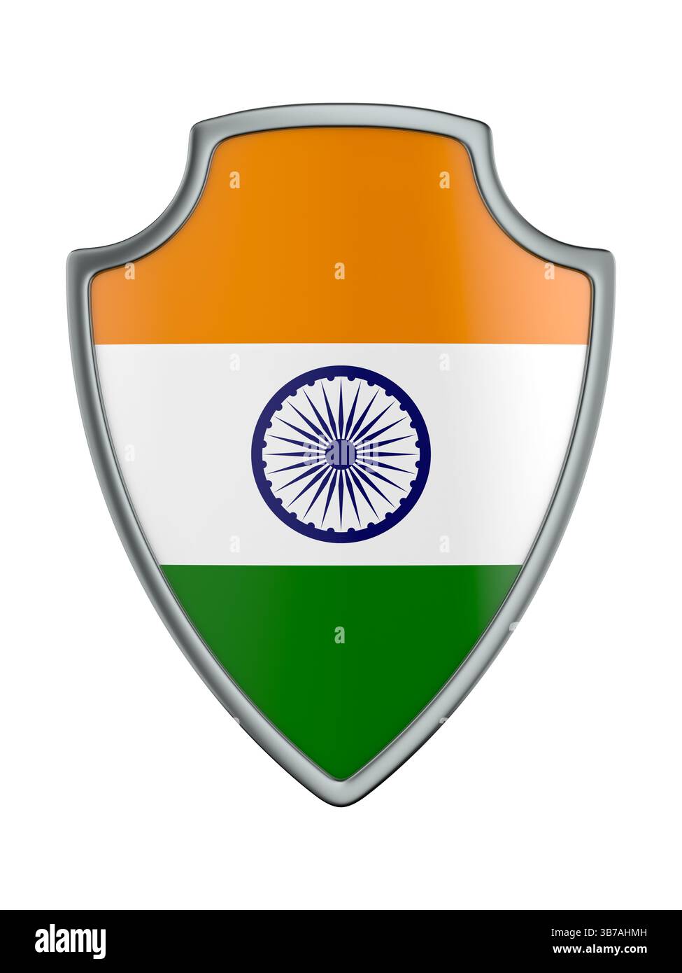 shield with India flag on white background. Isolated 3D illustration ...