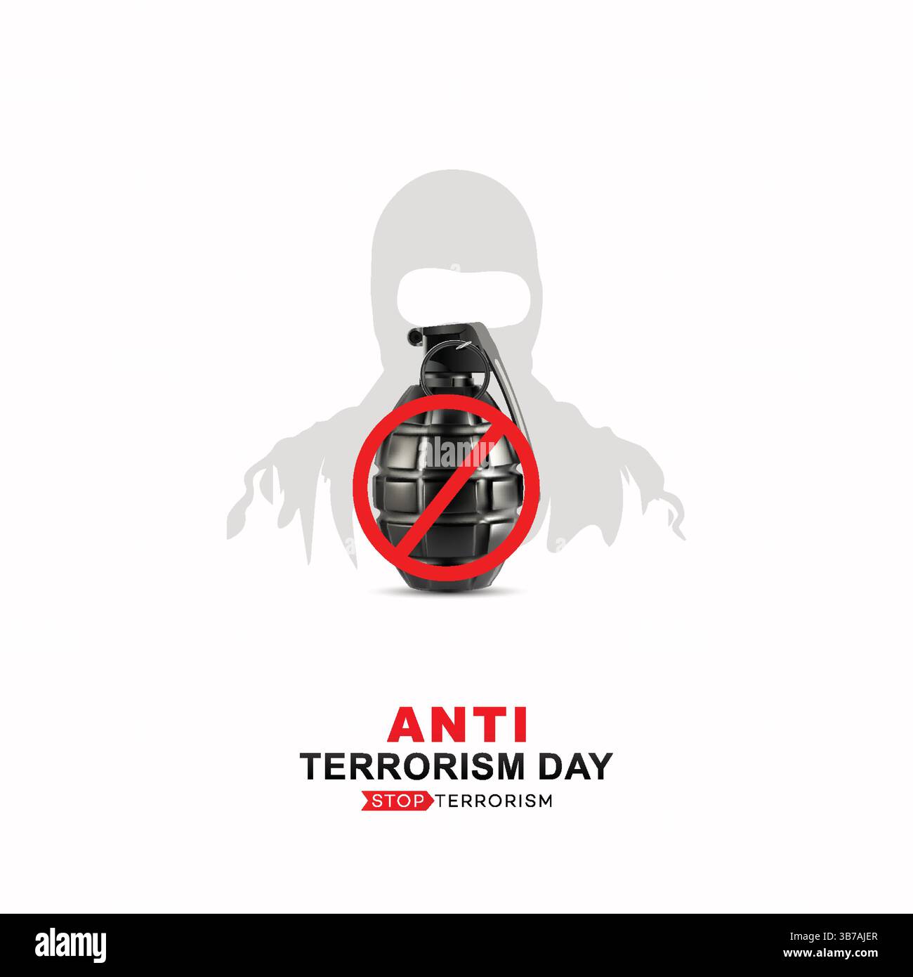 Anti-Terrorism Day with banned grenade and masked figure silhouette ...