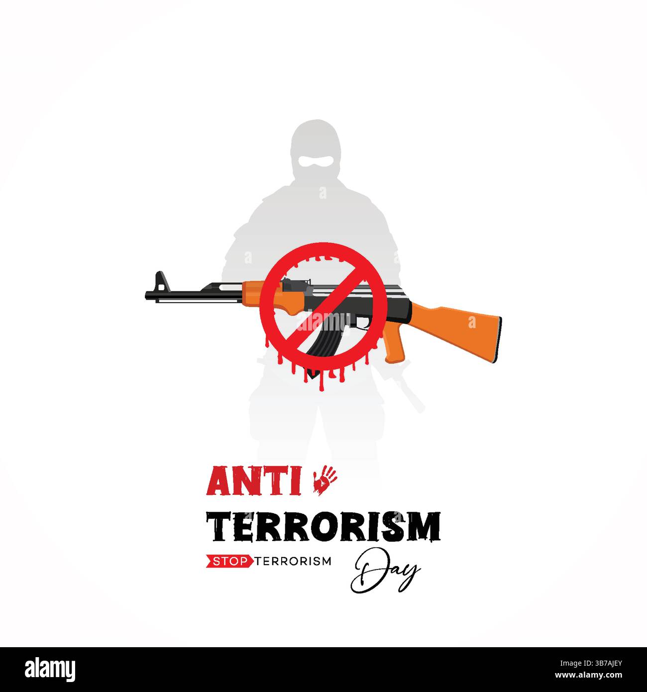 Anti-Terrorism Day with stop weapon symbol and masked figure silhouette ...