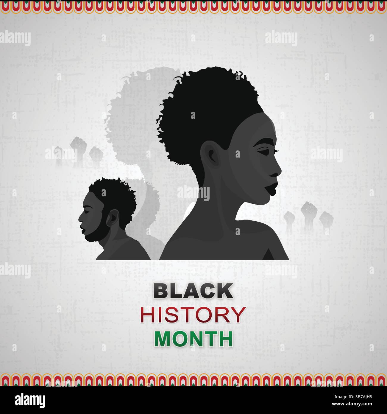 Black History Month with African American man and woman profiles Stock ...