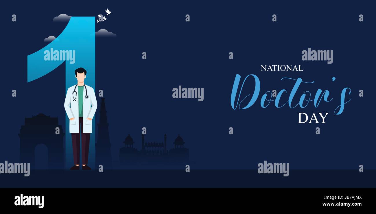 National Doctor's Day with male doctor and Indian landmarks ...